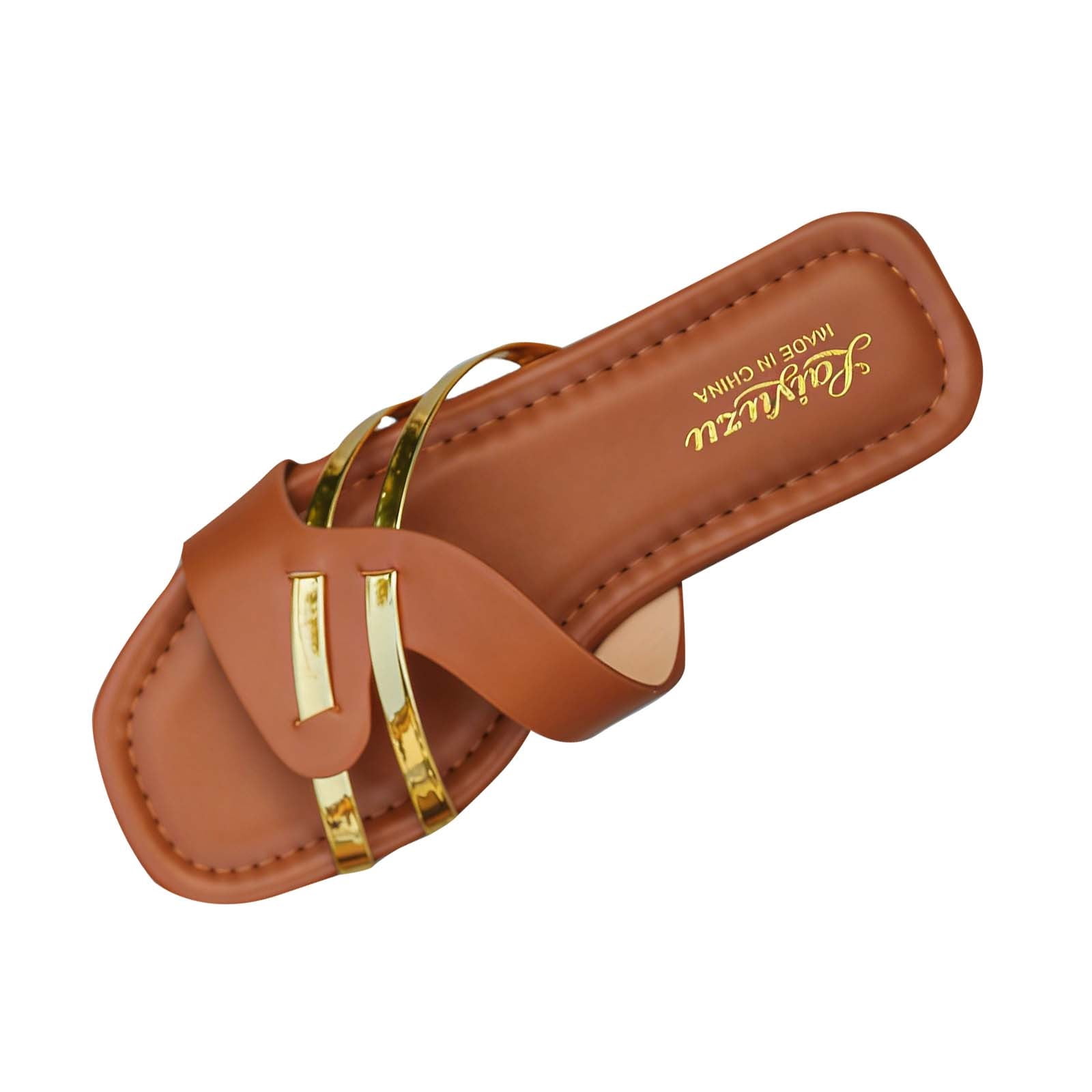 Brown Casual Beach Sandals For Ladies Spring Summer Fashion Metal ...