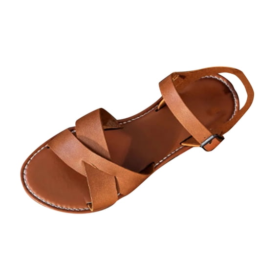 Brown Casual Comfortable Women'S Open Toe Buckle Flat Sandals Summer ...