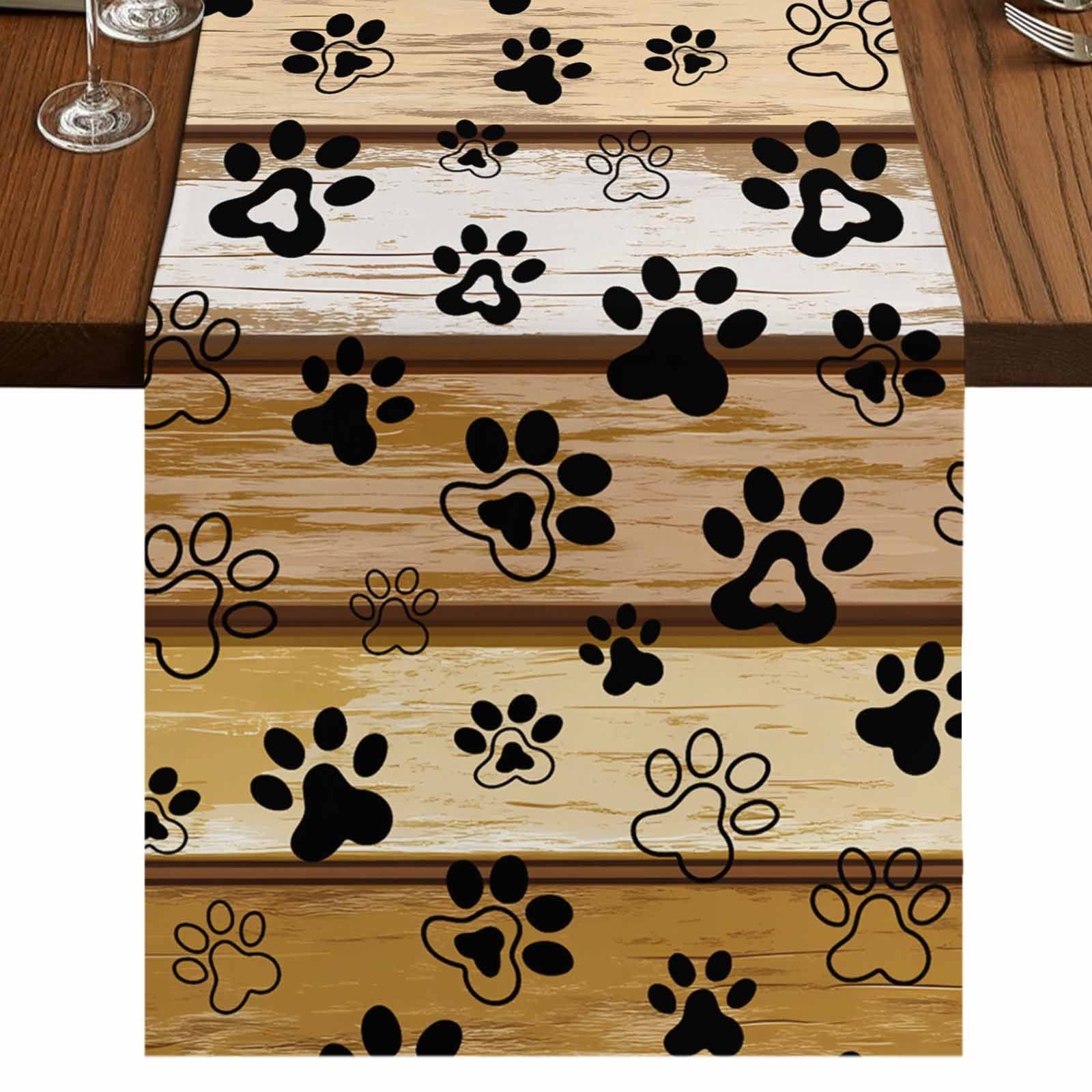 Brown Cat Paw Print 72 Inch Table Runner, Vintage Farmhouse Country ...