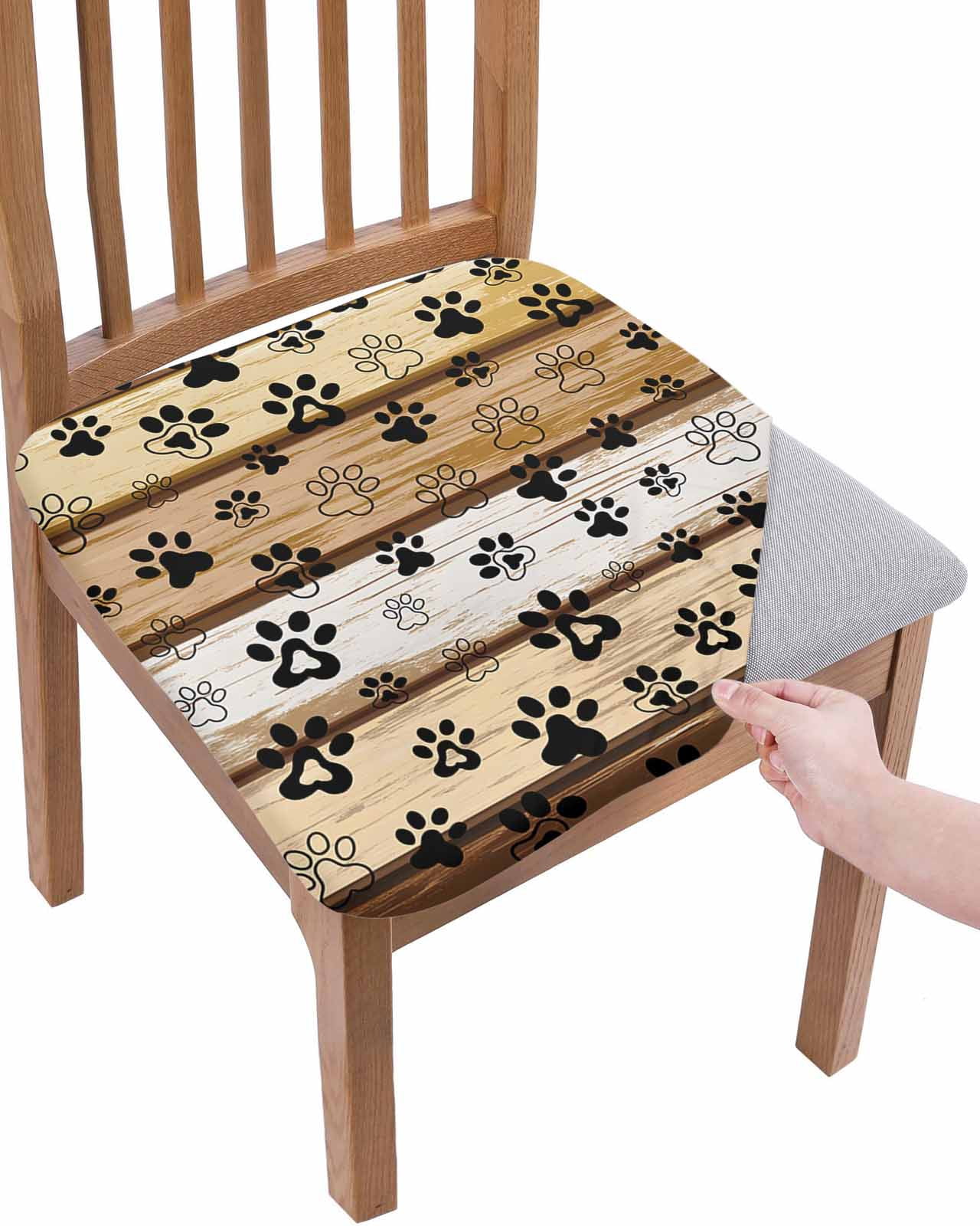 Brown Cat Paw Print Chair Seat Covers for Dining Room Stretch Chair ...