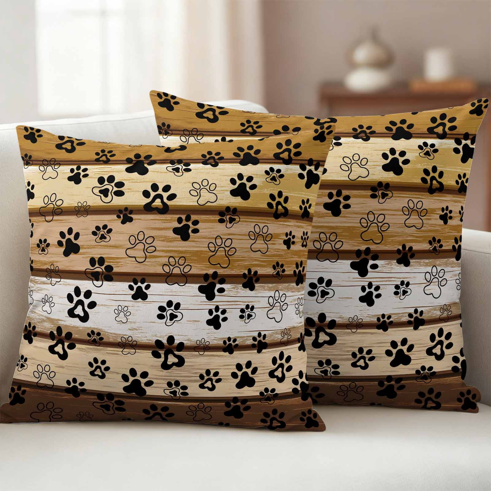 Brown Cat Paw Print Outdoor Waterproof Throw Pillow Covers 26x26 Set of ...