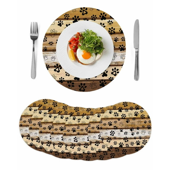 Brown Cat Paw Print Round 13 Inch Placemats Set of 8, Vintage Farmhouse ...