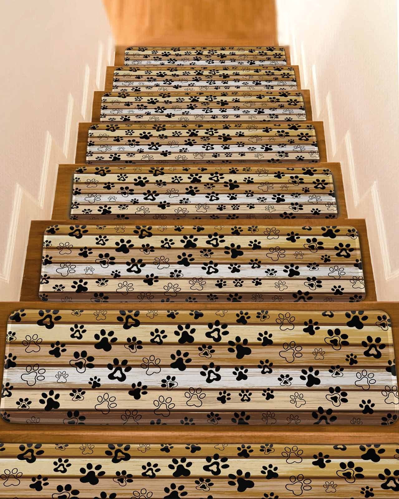 Brown Cat Paw Print Stair Treads for Wooden Steps Indoor Runner Rug ...