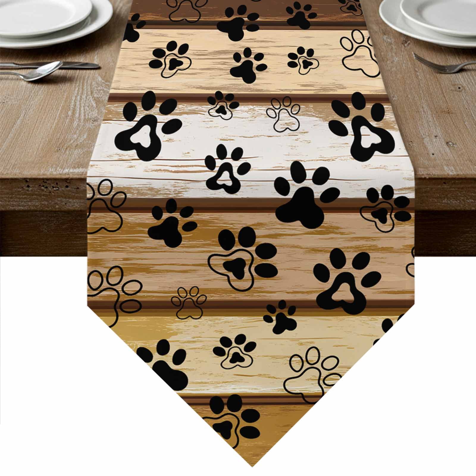 Brown Cat Paw Print Table Runner Linen Burlap Table Runner 70 Inches ...