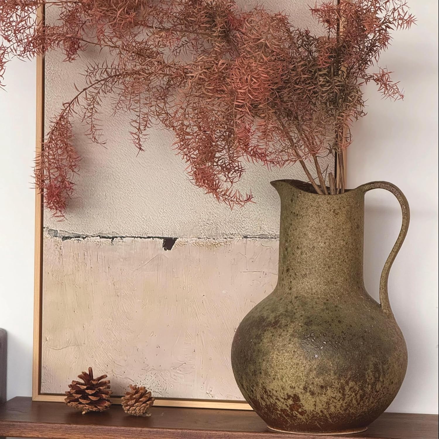 Brown Ceramic Rustic Farmhouse Vase Jug Pitcher with Handle, Distressed ...