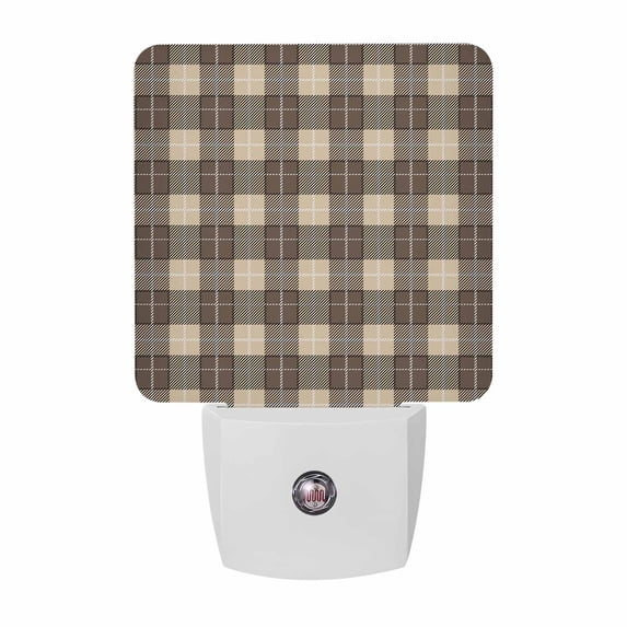 Brown Check Plaid Plug-in LED Night Lights Geometric Pattern Auto Dusk ...