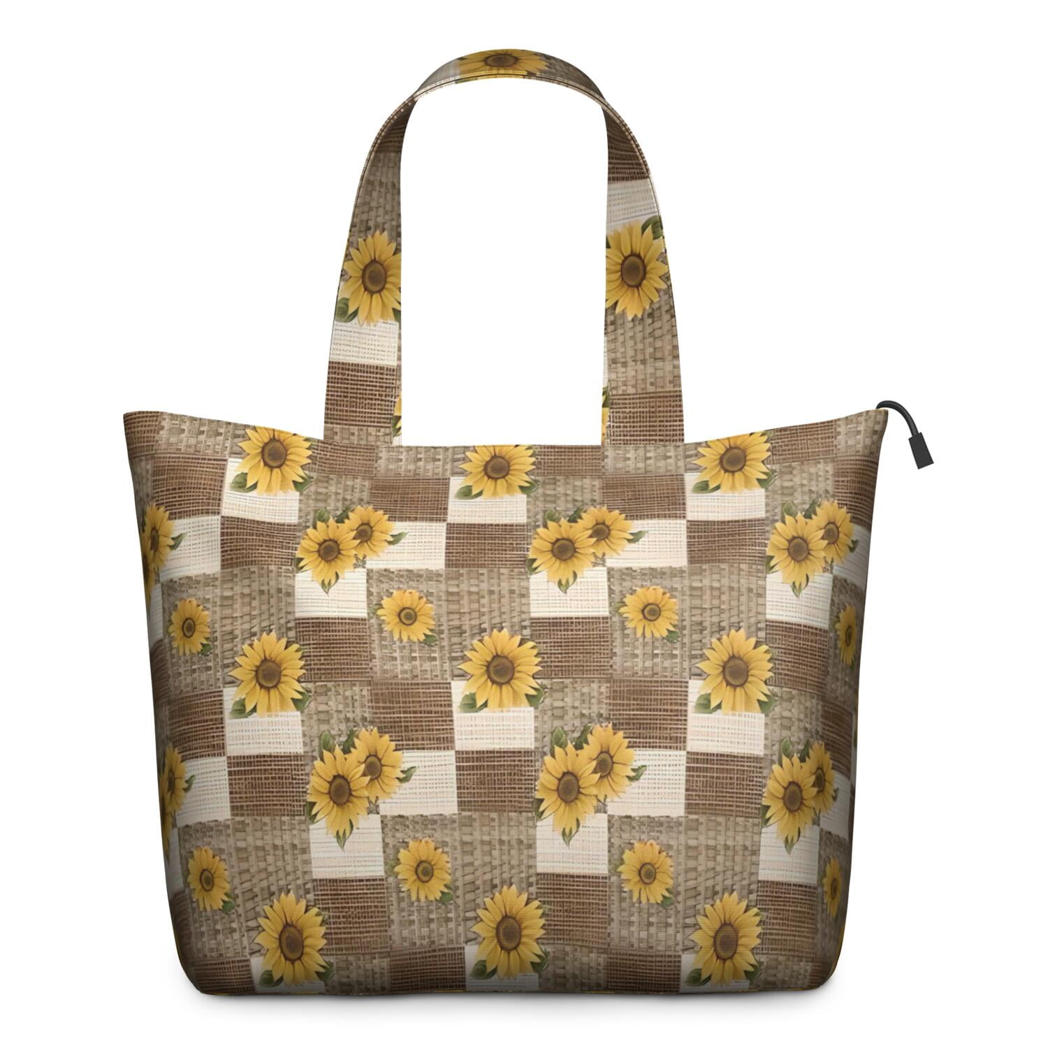 Brown Checker Sunflower Pattern Travel Tote Bags for Women Carry On ...