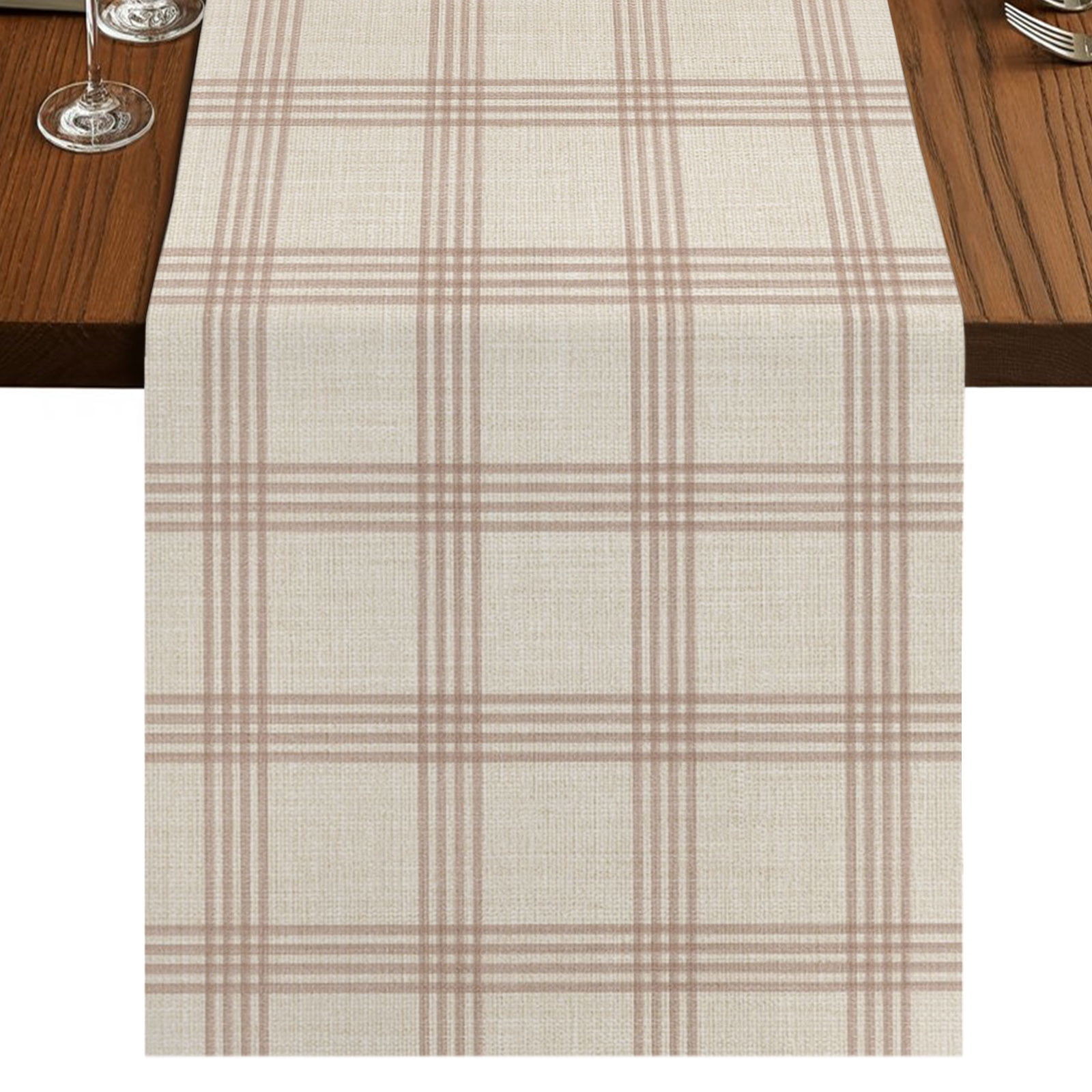 Brown Checkered Burlap Cotton Table Runner 13x70 Inches Long, Rustic ...