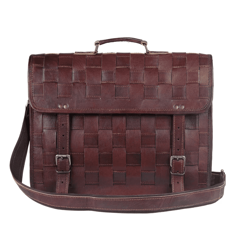 Brown Checkered Leather Messenger bag, Goat leather Briefcase, Lawyer ...