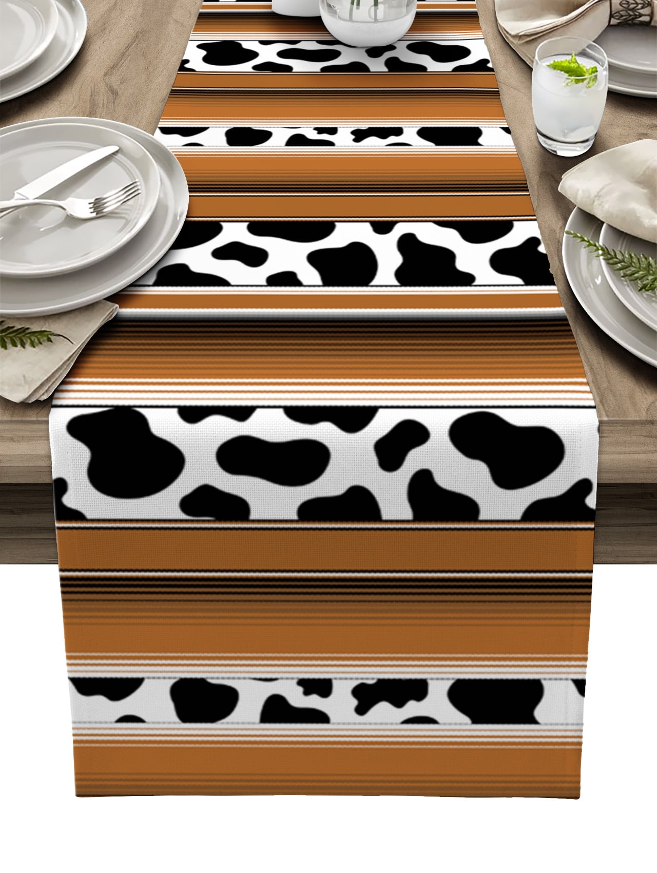 Brown Checkered Leopard Print Table Runner 72 Inches, Black White ...