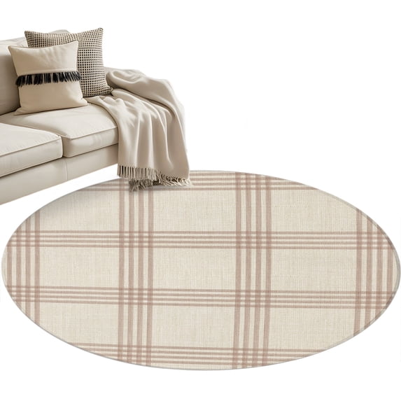 Brown Checkered Round Rug 3.3ft Washable Circle Entryway Rugs Non Slip ...