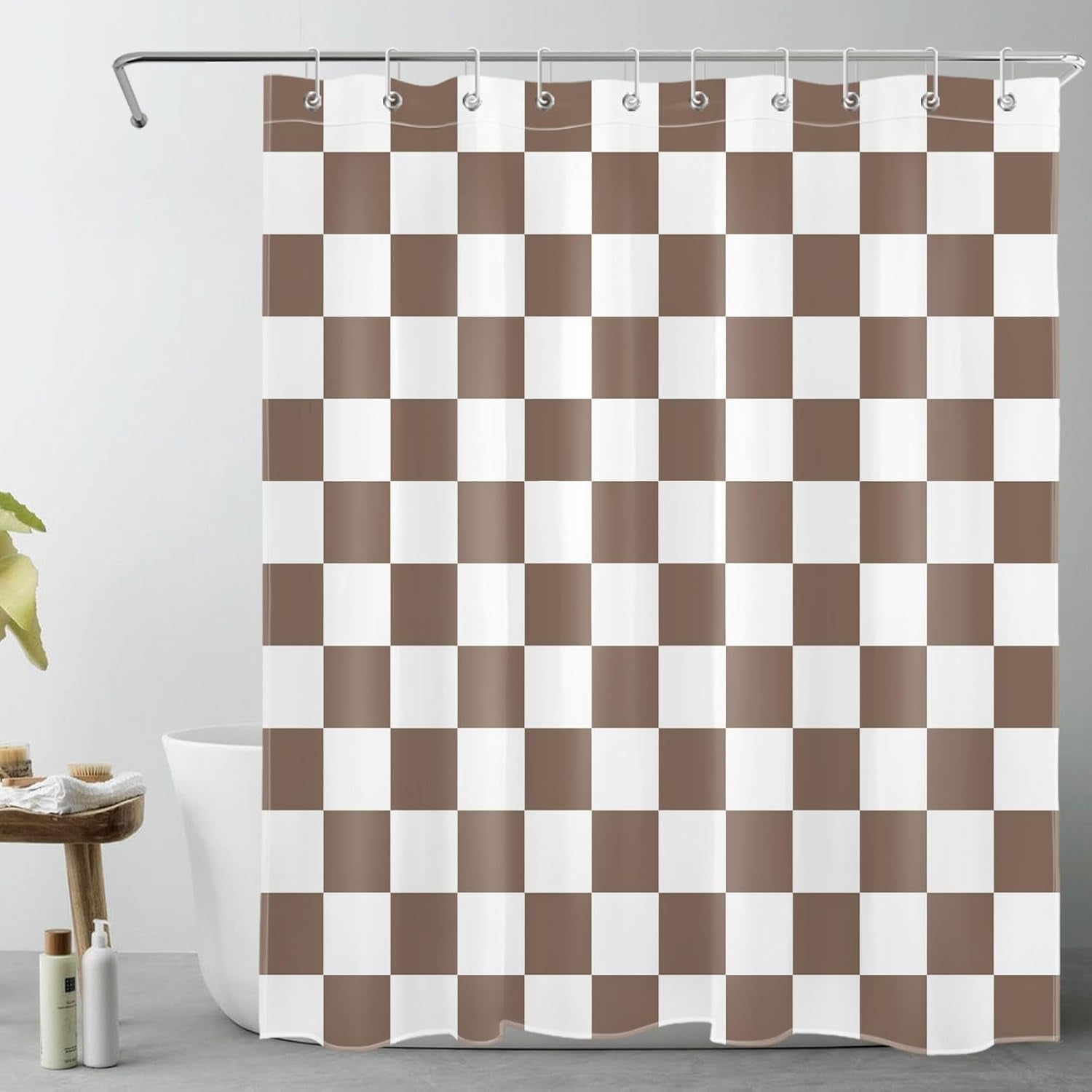 Brown Checkered Shower Curtain for Bathroom Cute Aesthetic Checkerboard ...