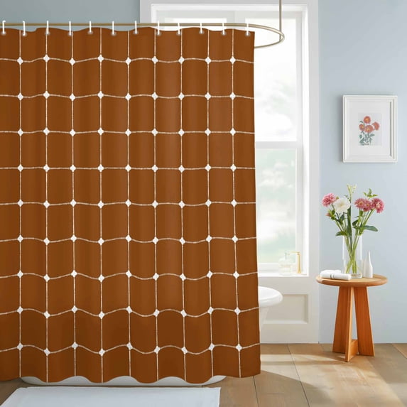Brown Checkered Shower Curtain, Modern Minimalist Geometric Grid Lines ...