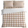 Brown Checks Duvet Cover Set Queen Size, Beige Rustic Gingham Plaid ...