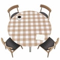 Brown Checks Round Fitted Table Cover Beige Rustic Gingham Plaid ...