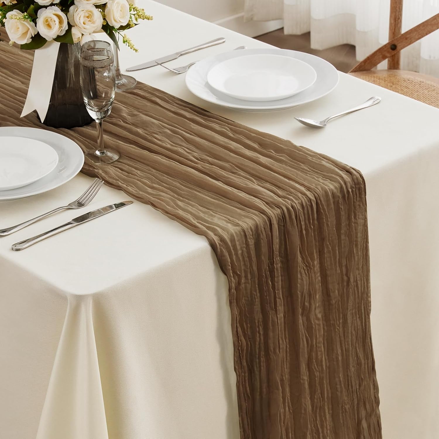 Brown Cheesecloth Table Runner-13.3Ft Boho Gauze Cheese Cloth Table ...