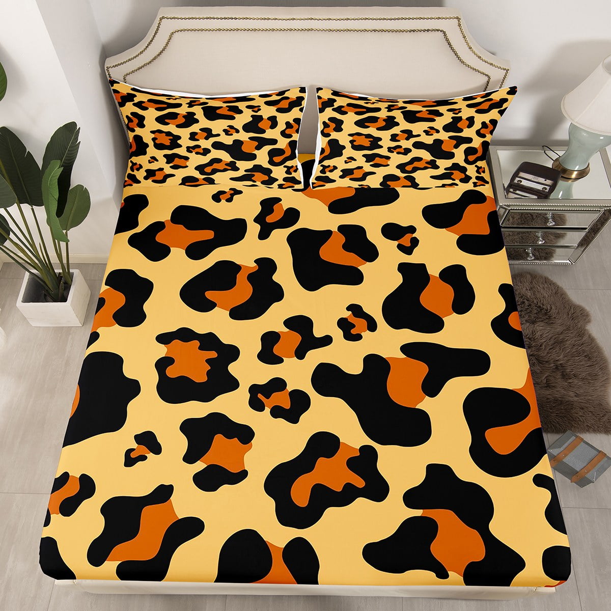 Brown Cheetah Print Fitted Sheet Twin,Leopard Printed Bed Sheets for ...