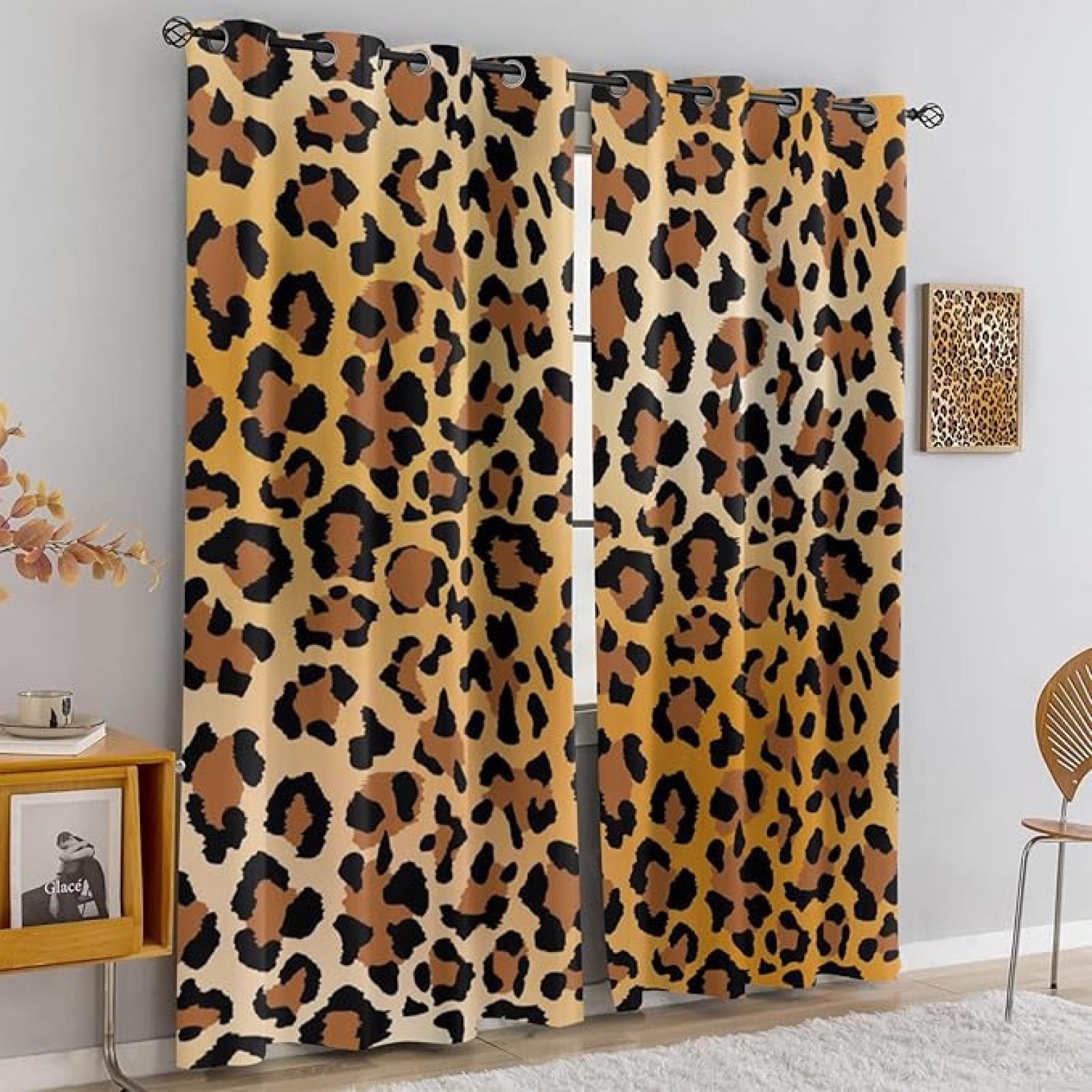 Brown Cheetah Texture Window Curtain, Vintage Leopard Animal Pattern ...