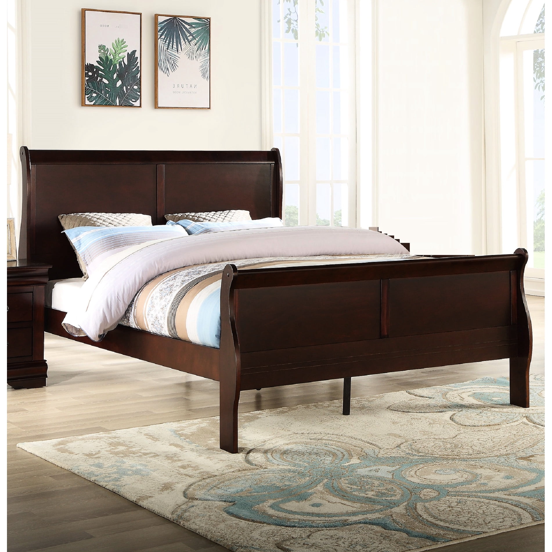 Brown Cherry Finish Full Size Bed, Solid Wood Construction, With Metal ...