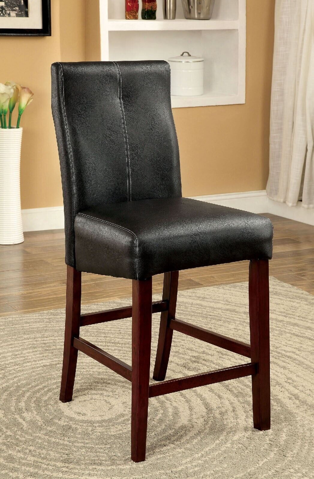 Brown Cherry Upholstered Padded Leatherette Parson Chairs Set of 6pc ...