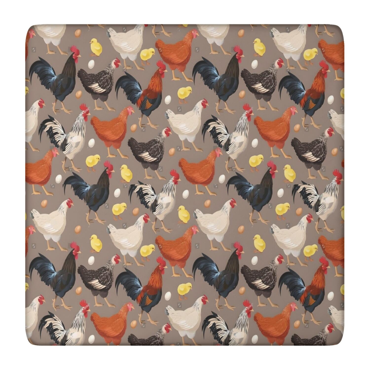 Brown Chicken Chick Egg Pattern Square Fitted Tablecloth with Elastic ...