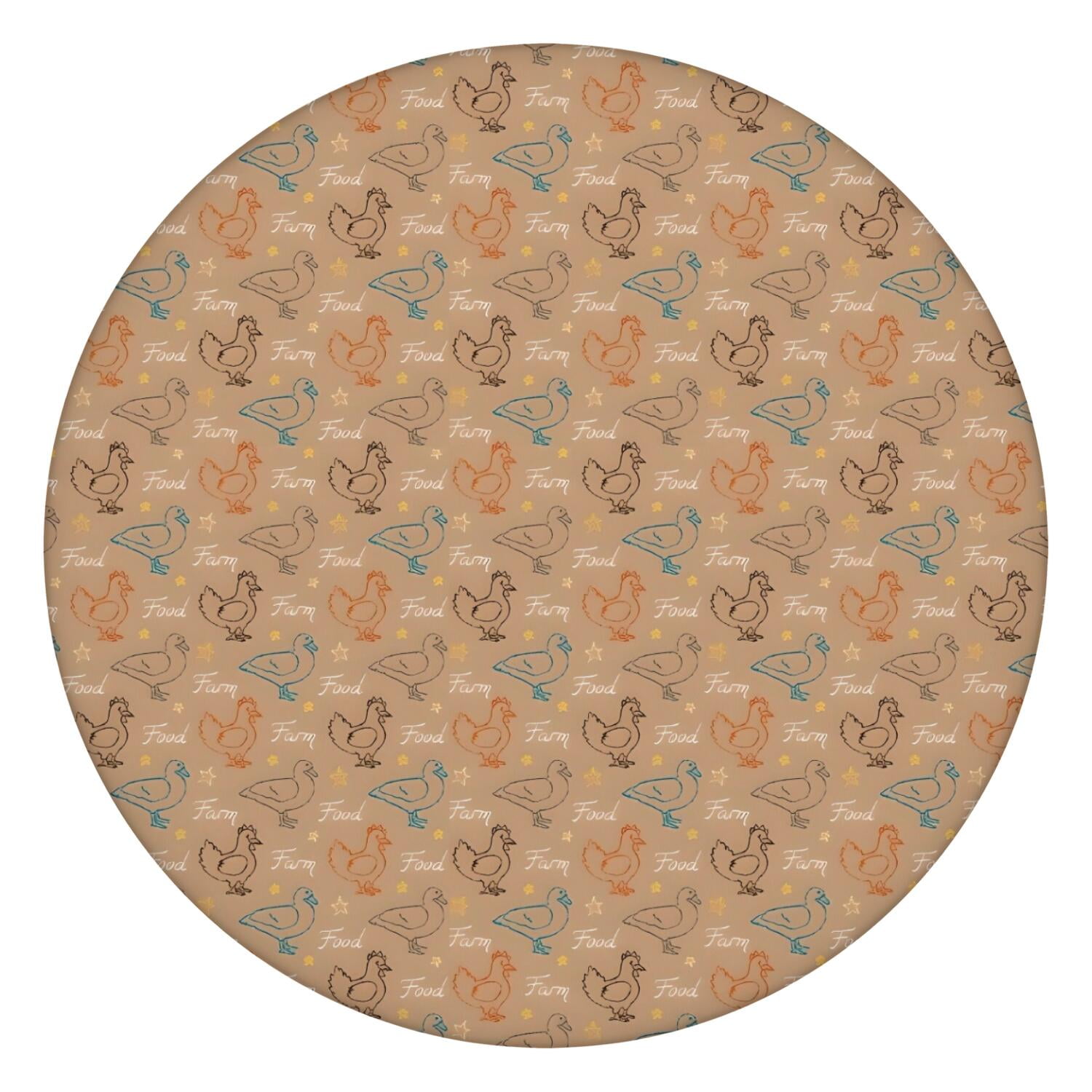 Brown Chicken Duck Pattern Round Fitted Tablecloth with Elastic Edge ...