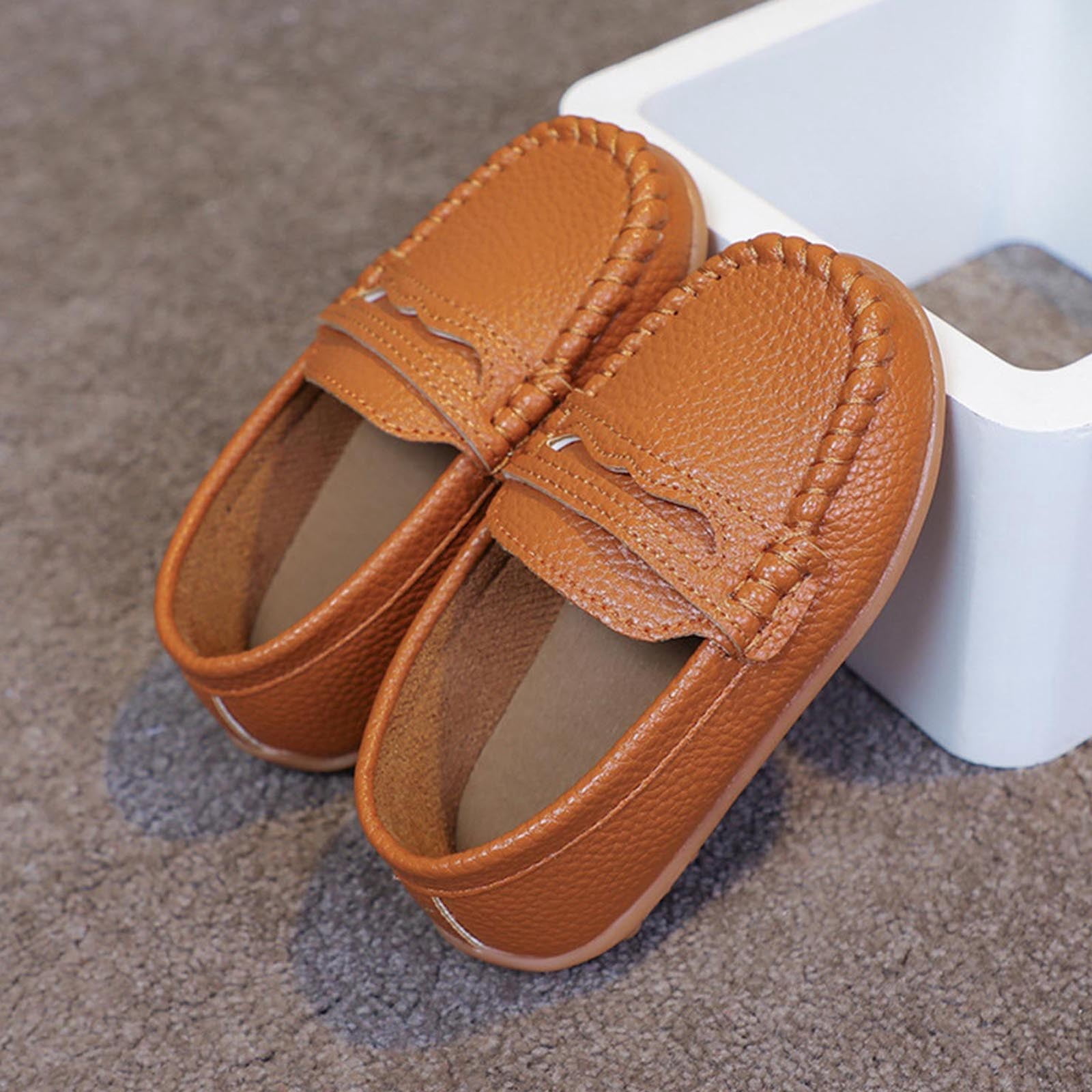 Brown Children Girls Four Season Casual Flat Leather Loafers British ...