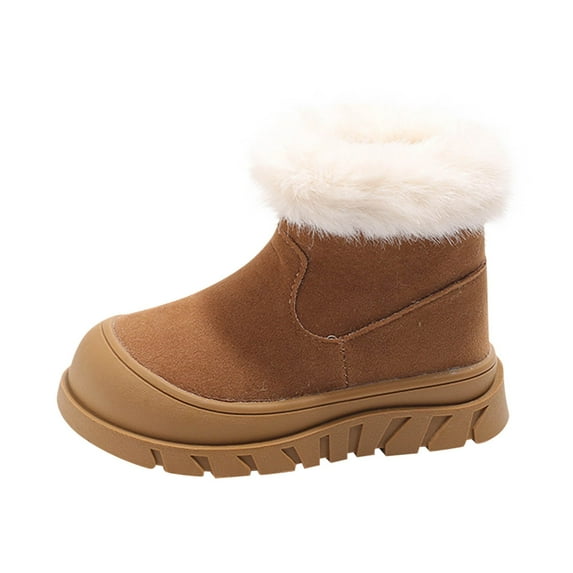 Brown Childrens Solid Color Fleece Lined Boots With Thickened Design ...