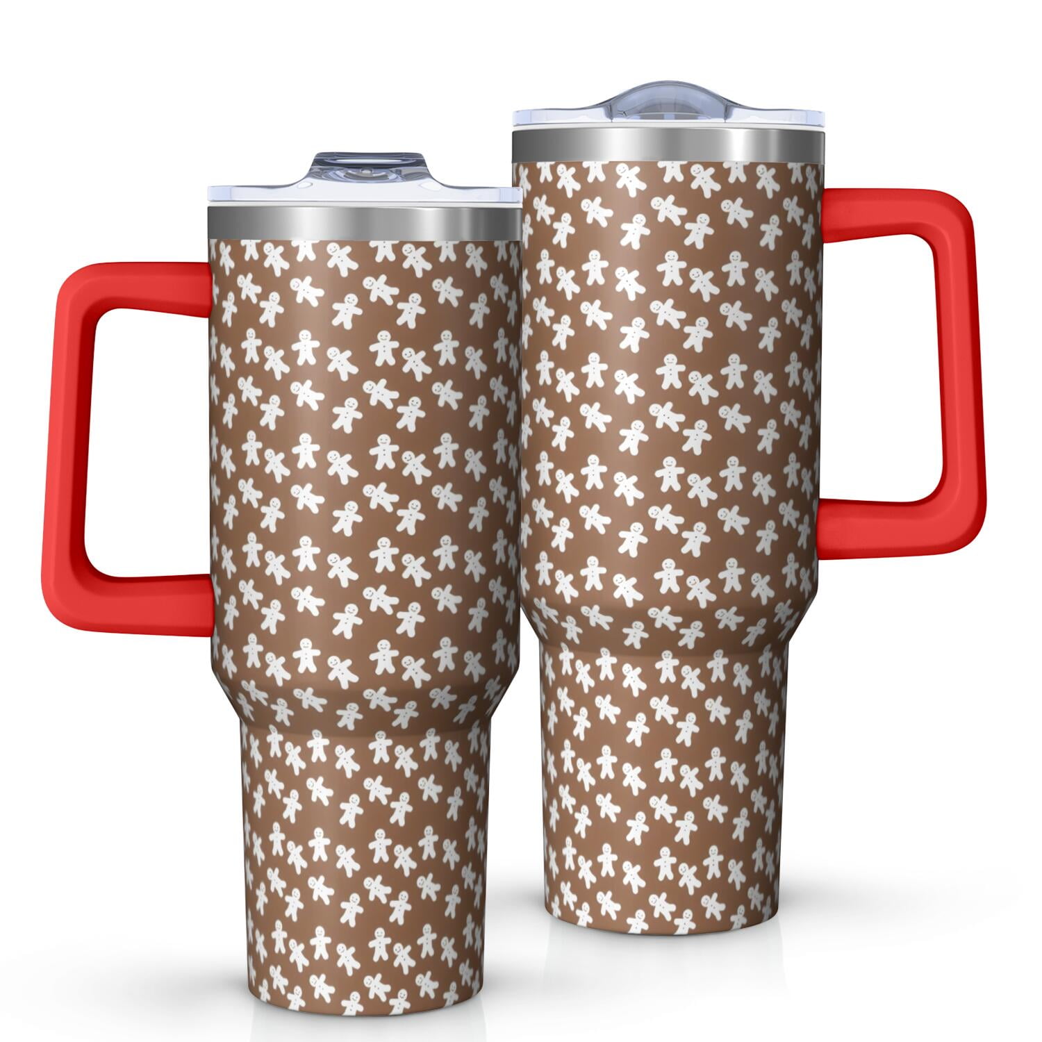 Brown Christmas Gingerbread Pattern Tumbler with Handle and Lid,40oz ...
