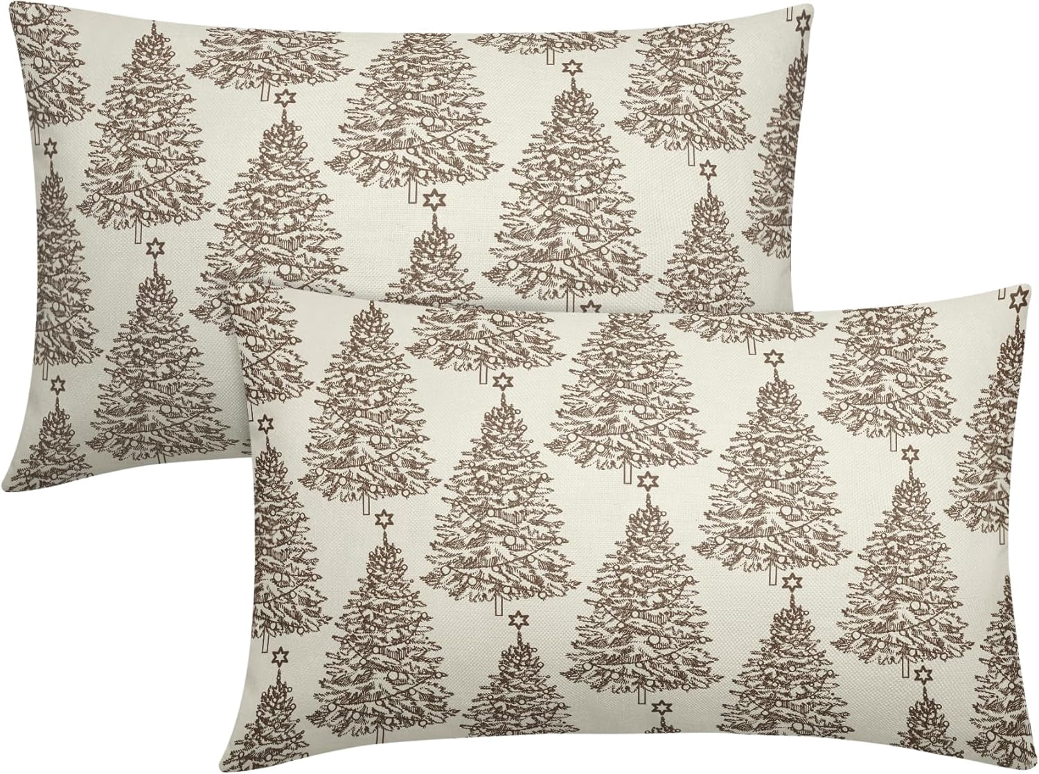 Brown Christmas Pillow Covers 12x20 Set of 2 Xmas Tree Star Holiday ...