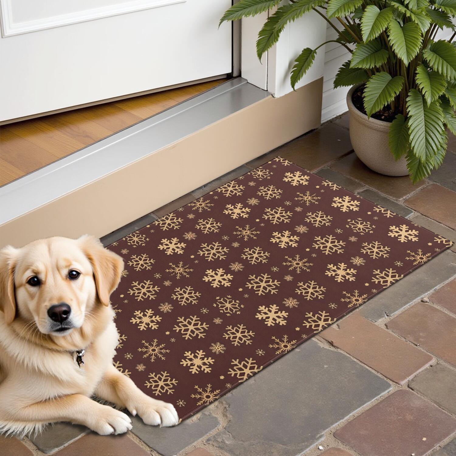 Brown Christmas Snowflake Pattern Door Rugs,Washable Non Slip Door Mats ...
