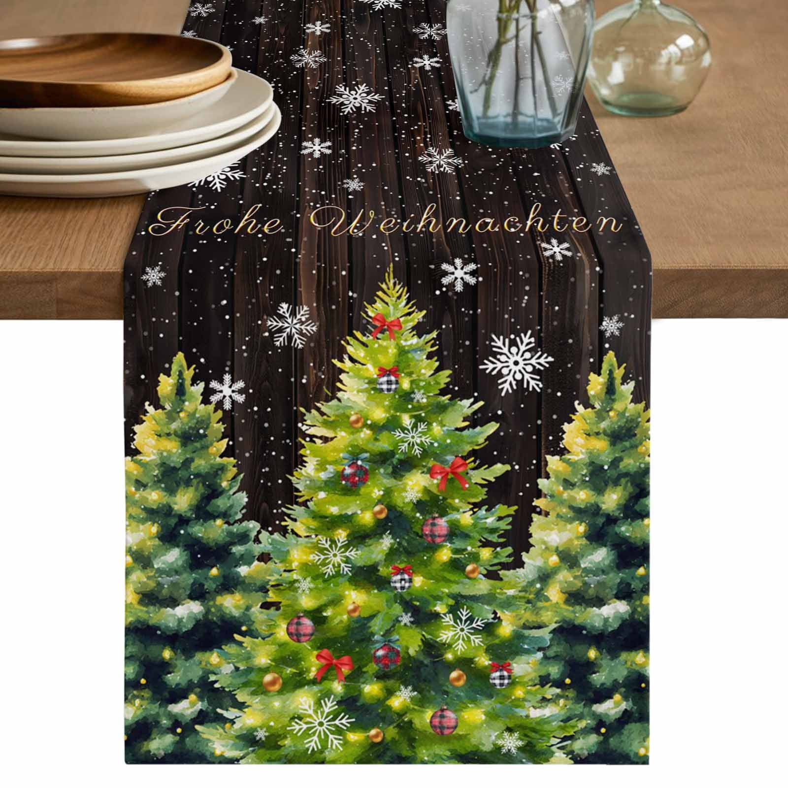 Brown Christmas Tree Table Runner 70 Inches, Xmas Trees Snowflake ...