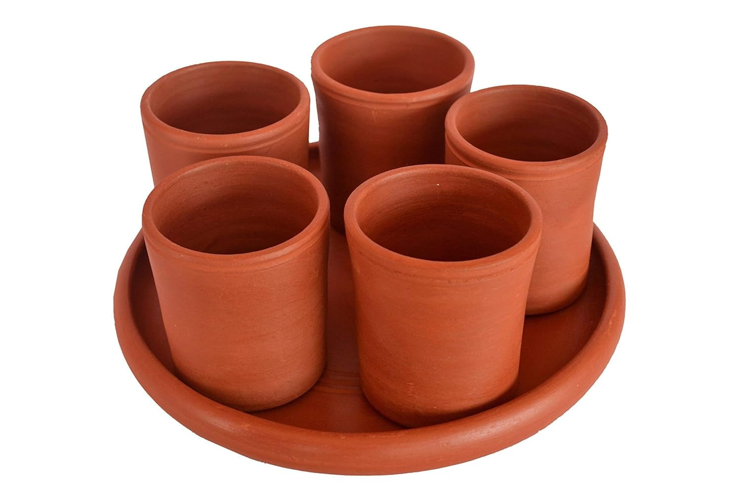 Brown Clay Drinking Glass Set - Tray & 5 Glasses | Earthen Glasses Clay ...