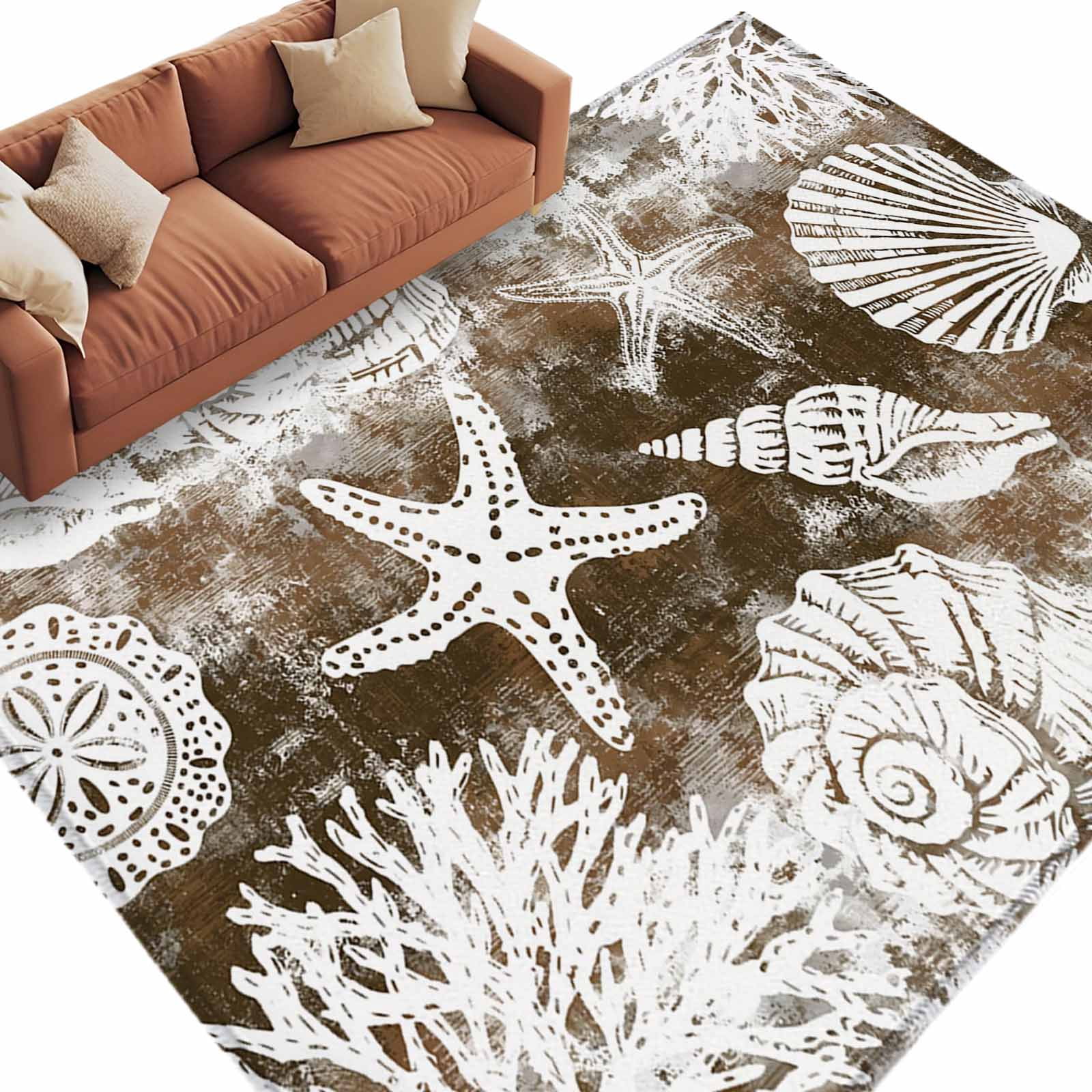 Brown Coastal Area Rug 6x9 Washable Rug Non Slip Modern Oil Painting ...