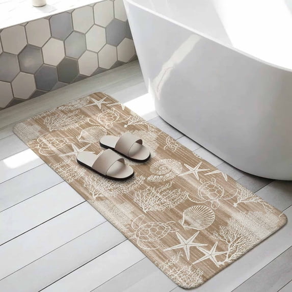 Brown Coastal Bathroom Runner Rugs Non Slip Washable Absorbent Narrow ...
