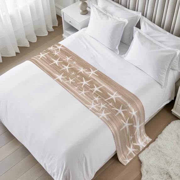 Brown Coastal Bed Runner Scarf Full Queen Size, Summer Ocean Waves ...