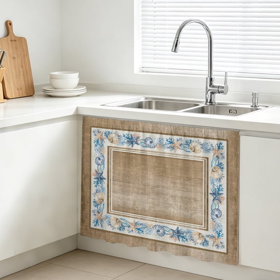 Brown Coastal Cabinet Curtains for Kitchen 10"W x 11"L, Vintage Beach ...
