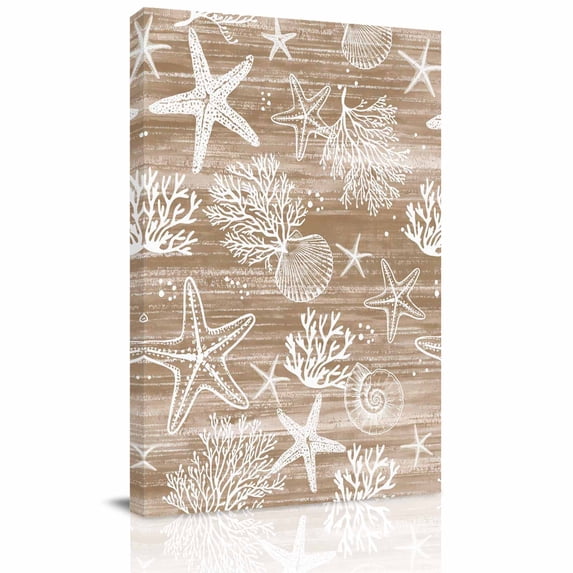 Brown Coastal Canvas Wall Art for Living Room, Nautical Starfish Coral ...