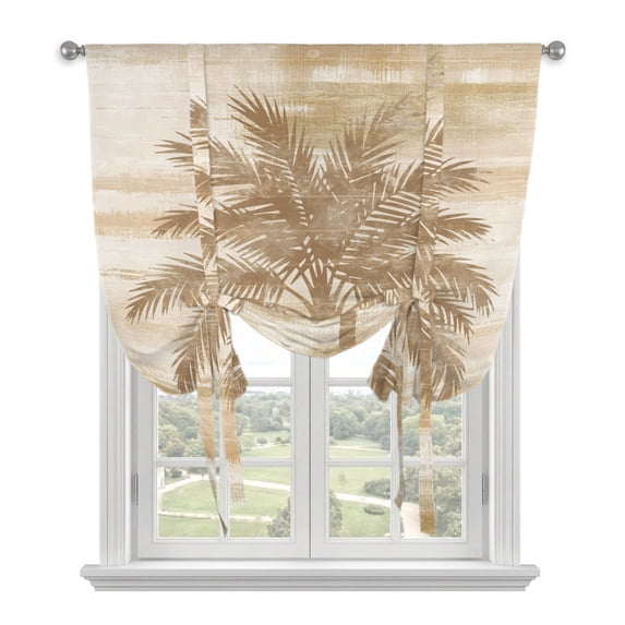 Brown Coastal Palm Tree Tie Up Curtains for Window, Thermal Insulated ...
