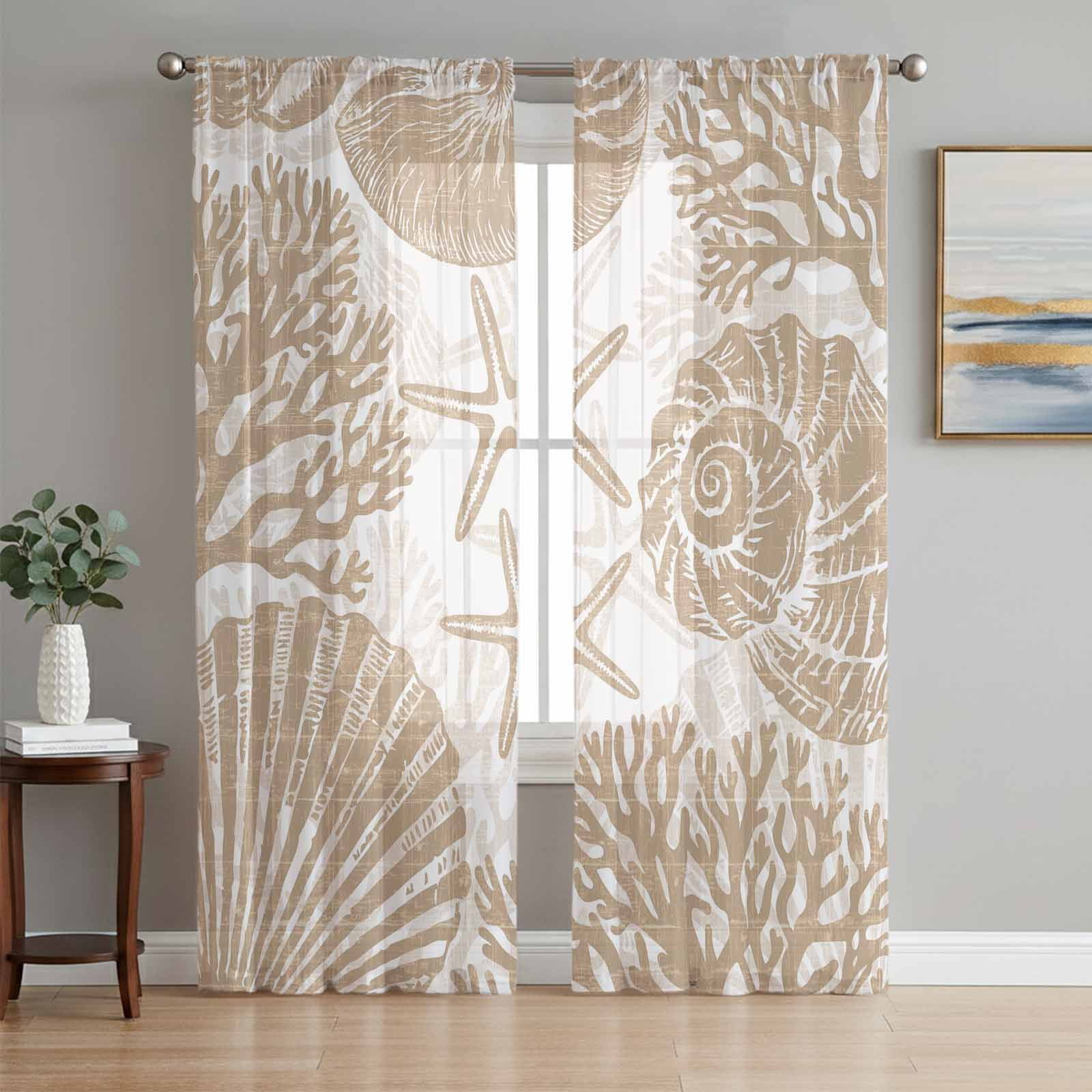 Brown Coastal Sheer Curtains for Living Room Bedroom, Beach Starfish ...