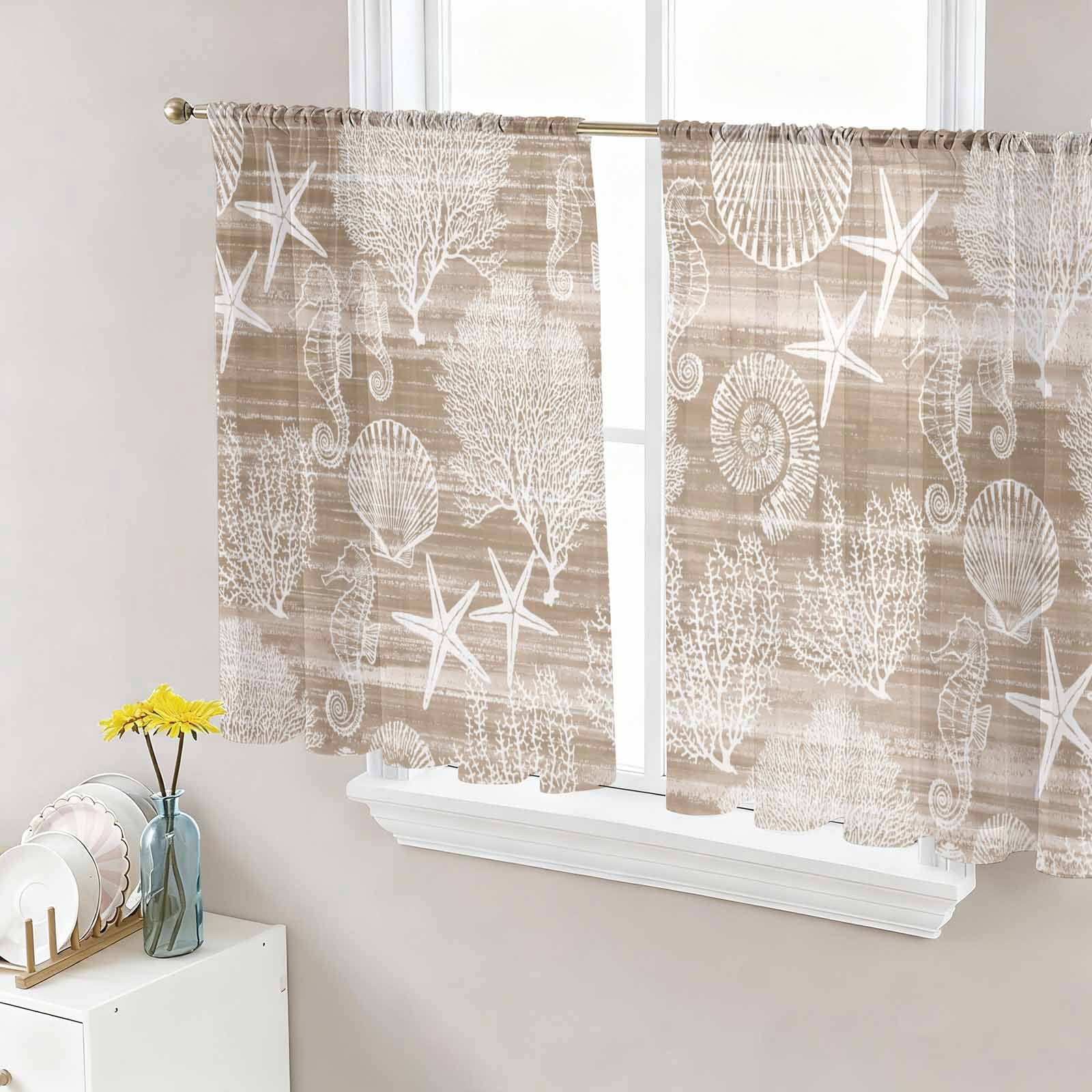 Brown Coastal Sheer Curtains for Living Room Bedroom Nautical Coral ...
