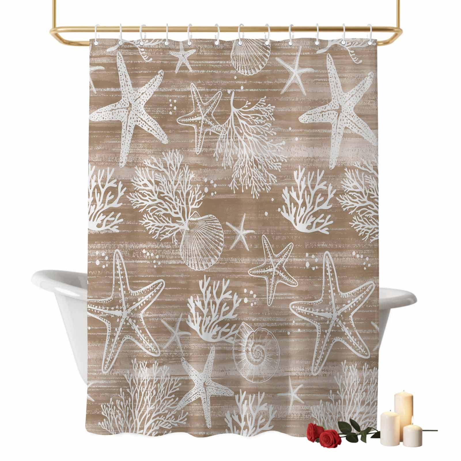 Brown Coastal Shower Curtains for Bathroom, Nautical Starfish Coral ...