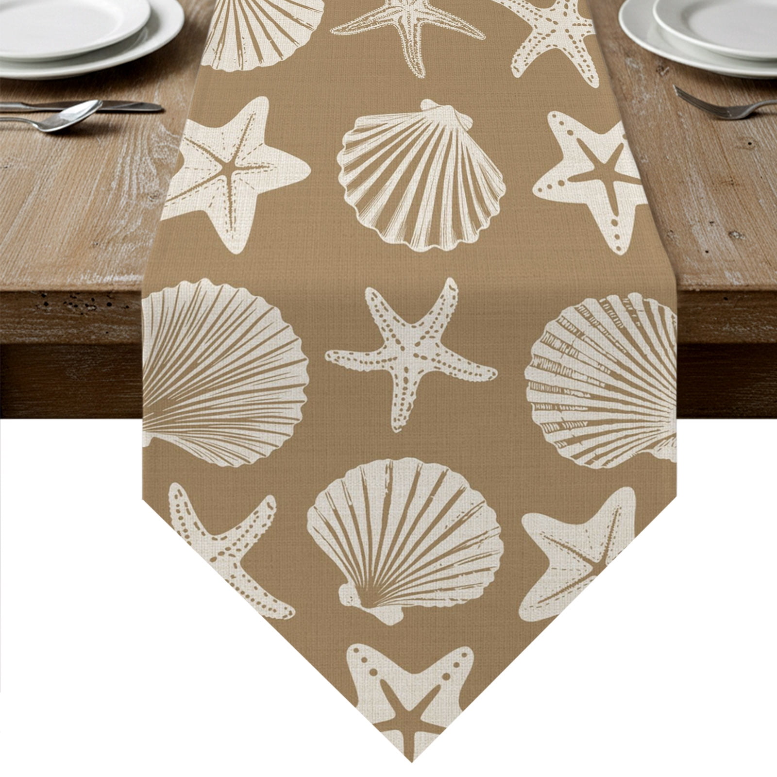Brown Coastal Starfish Table Runner Linen Burlap Table Runner 72 Inches ...