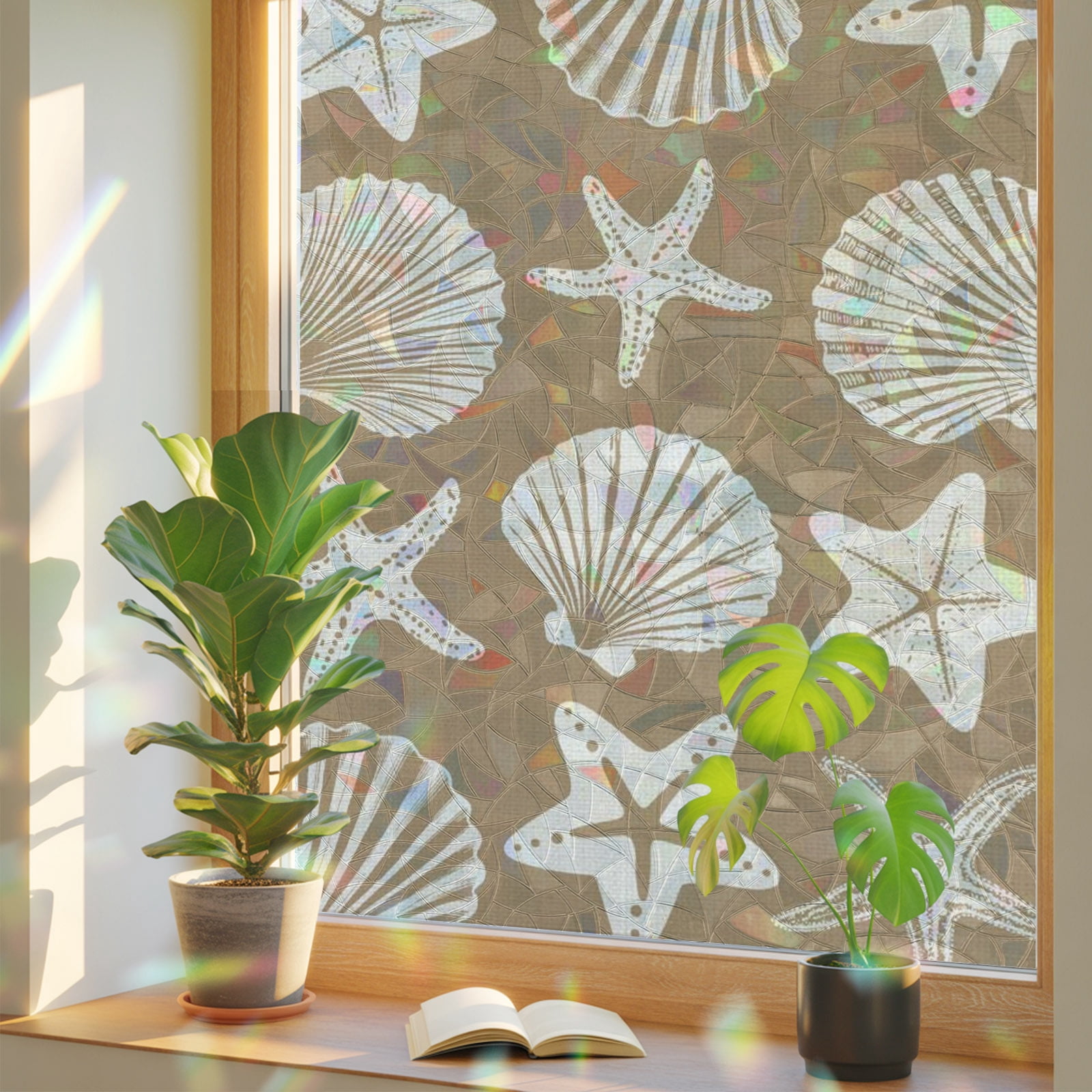 Brown Coastal Starfish Window Privacy Film Rainbow Static Cling Stain ...