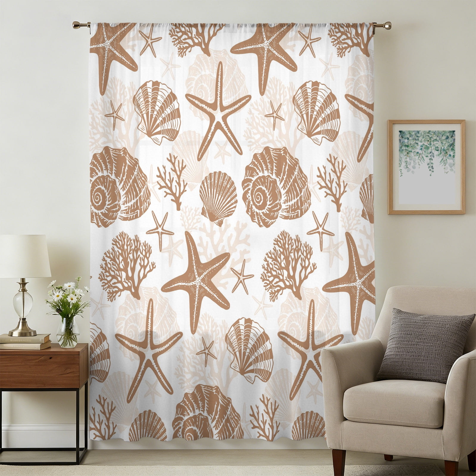 Brown Coastal Summer Sheer Curtains 72 Inches Long for Living Room ...
