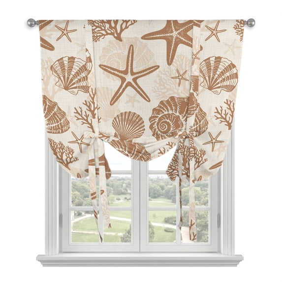Brown Coastal Summer Tie Up Curtains for Small Windows,Adjustable Rod ...