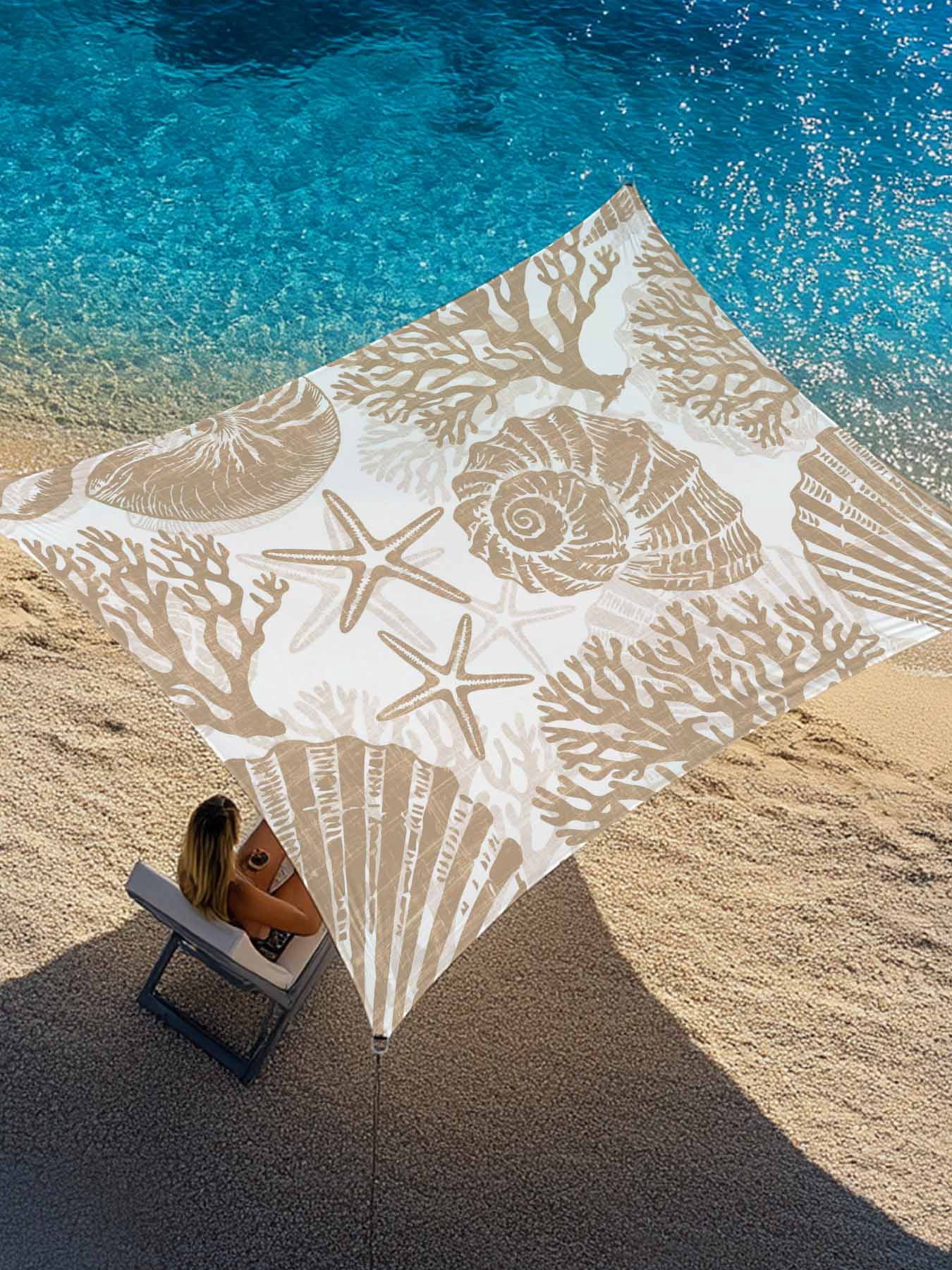 Brown Coastal Sun Shade Sail 14' x 18', Beach Starfish Nautical Coral ...