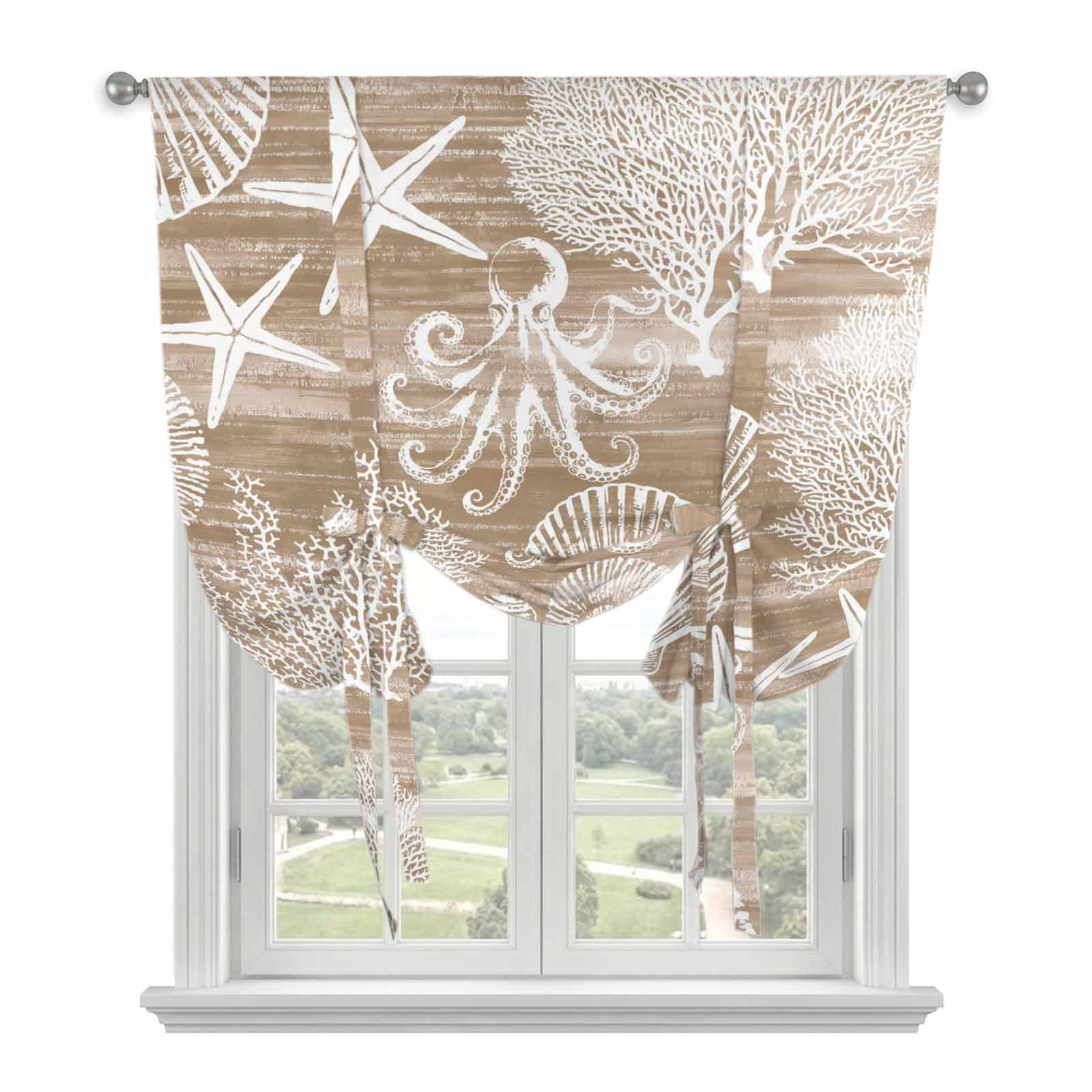 Brown Coastal Tie Up Curtains for Window, Thermal Insulated Balloon ...