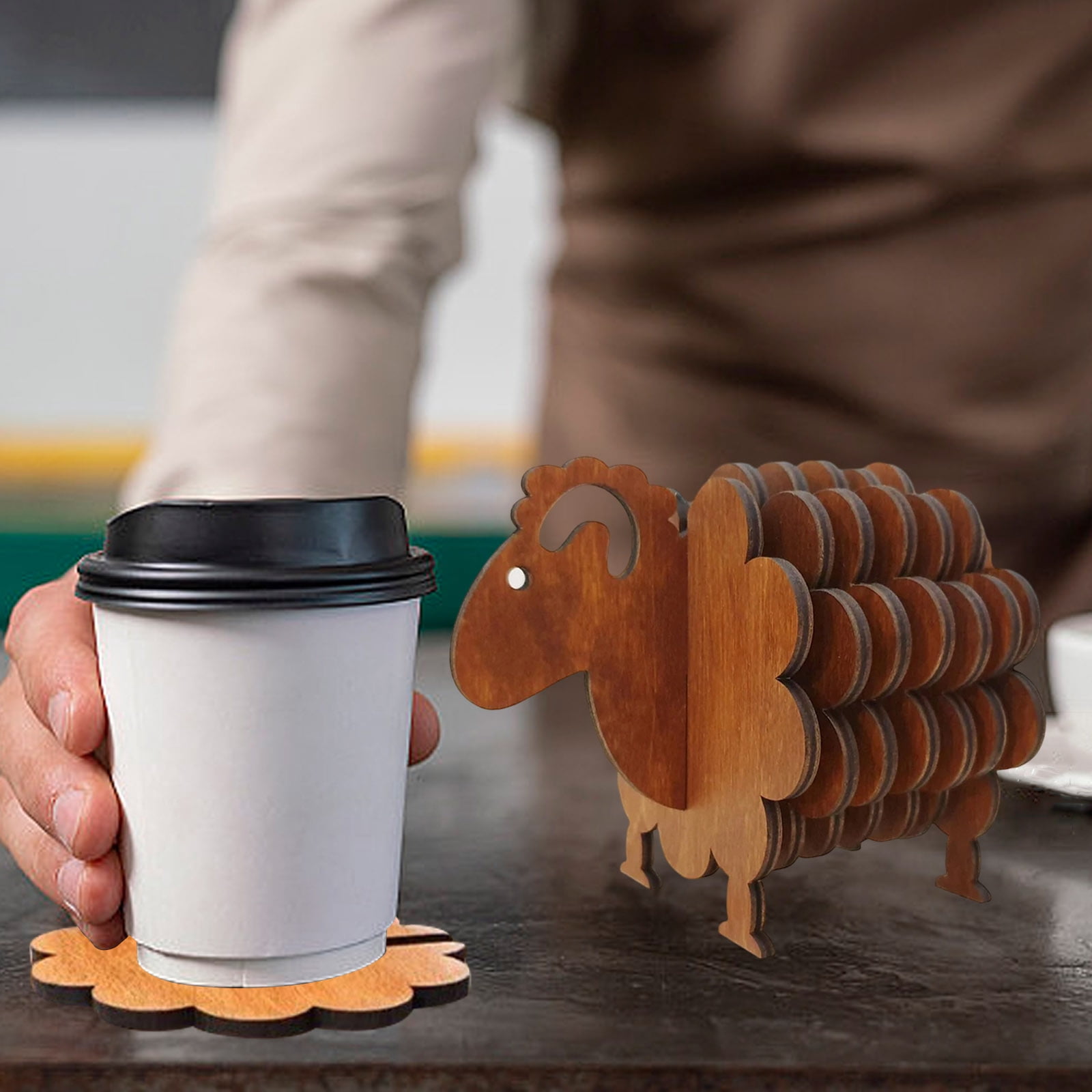Brown Coasters Set Of 5,Sheep Stand,Wooden Sheep Cup Mat Set On A ...
