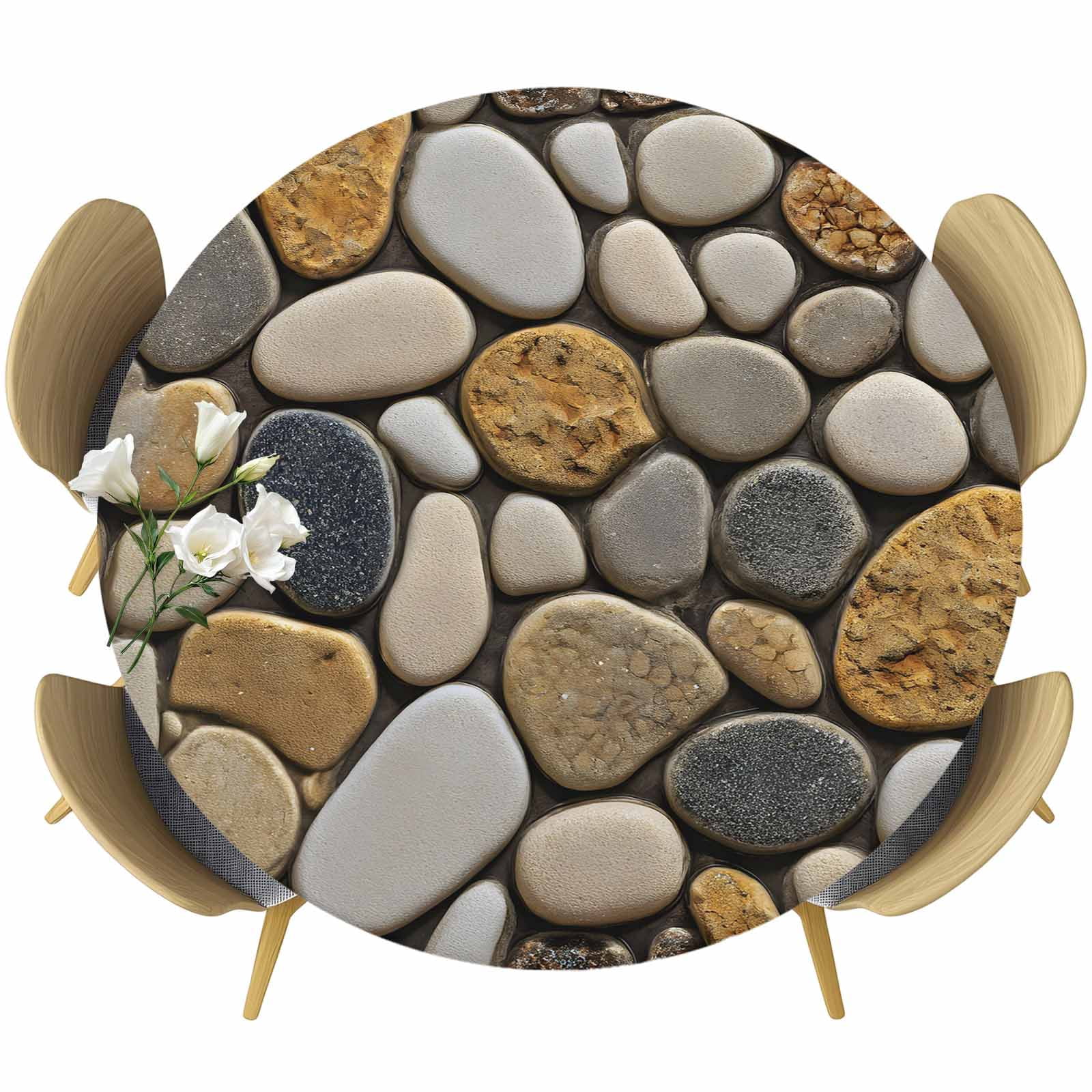 Brown Cobblestone Style Round Fitted Tablecloth with Elastic Edge ...